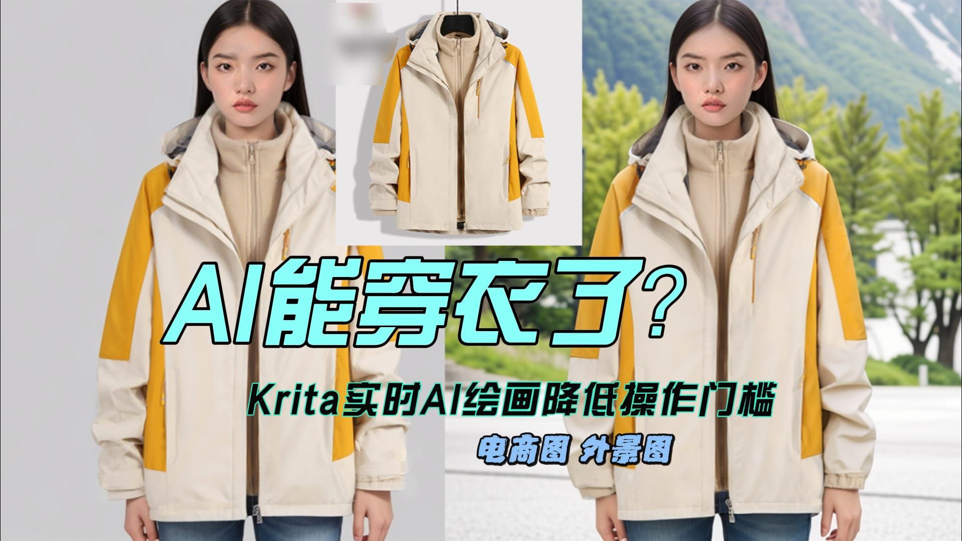 AI服装穿衣教程～简单好操作!AI商业应用好帮手krita+comfyui实时AI...