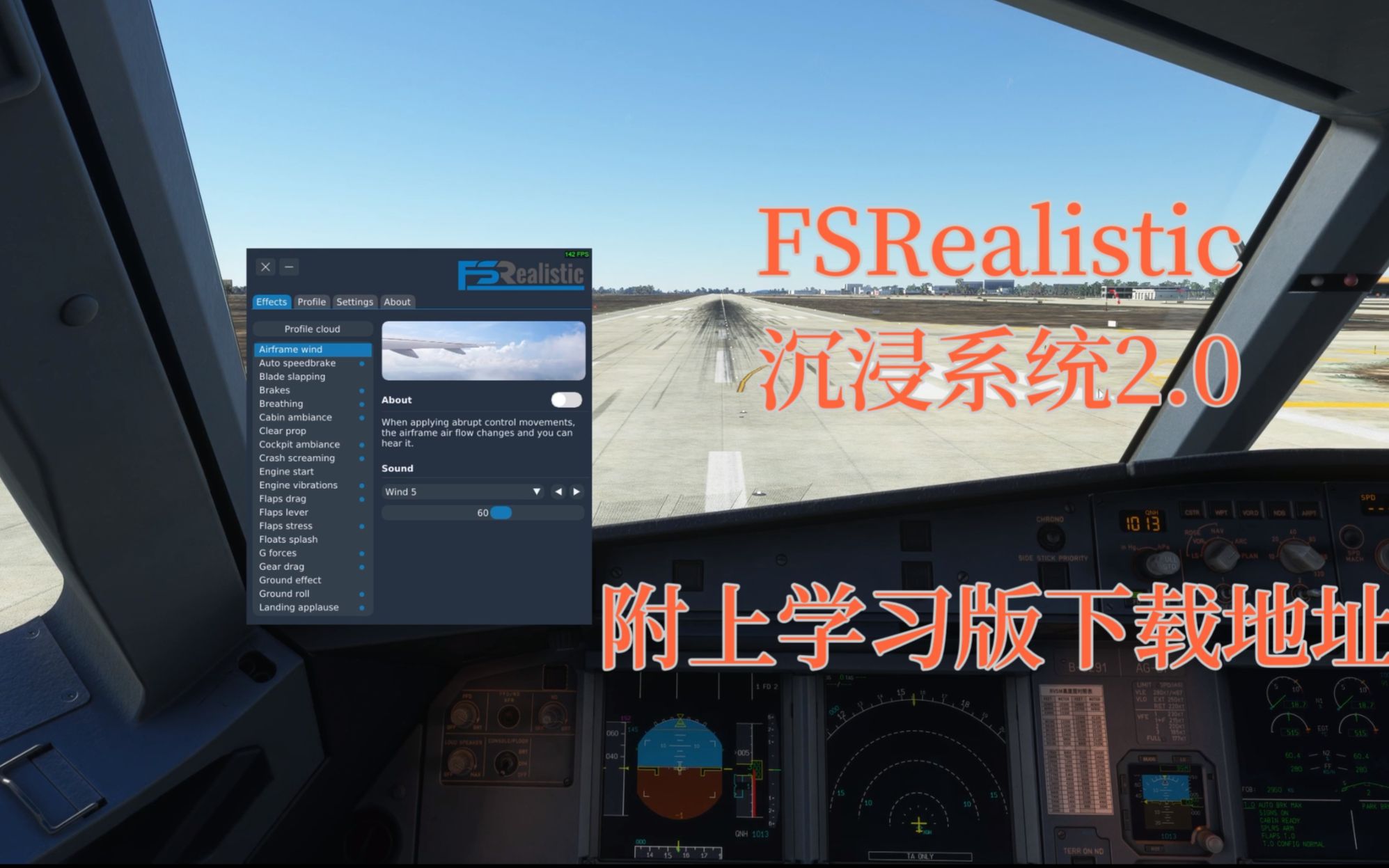 模拟飞行沉浸体验、视角抖动软件 FSRealistic2.0 简单介绍和学习版...