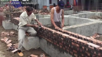 盖房子如何在基础梁上砌砖墙看师傅的施工过程, 这墙砌的可真厚