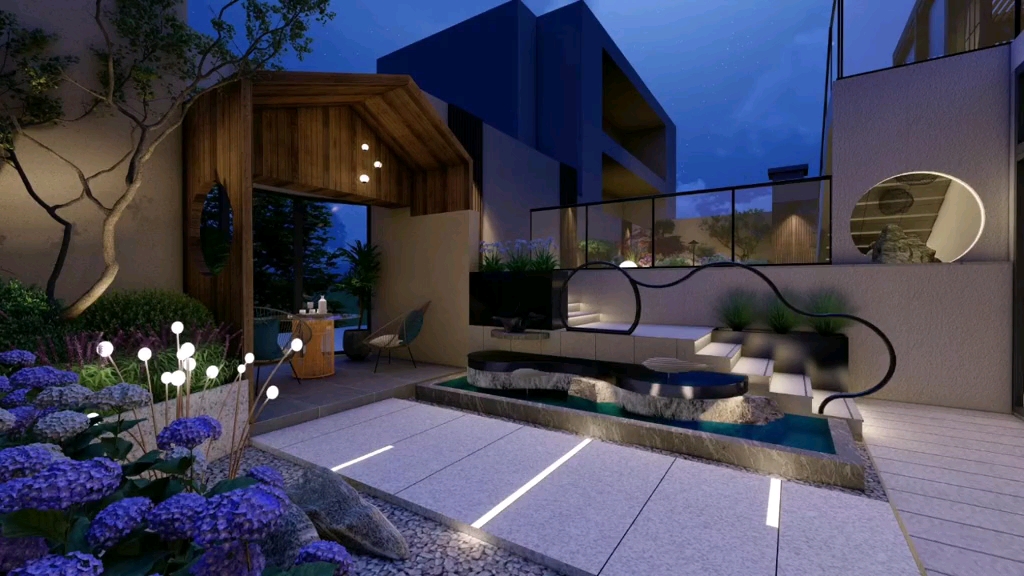 现代轻奢风屋顶花园设计。郑州园林景观设计培训,零基础三个月学成...