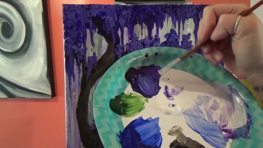 经典水粉画,树的画法 色彩在画面上产生艳丽明亮的艺术效果