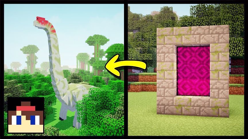 我的世界:如何制作一个传送门 进入侏罗纪公园 教程视频