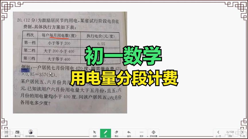 初一数学:期末考试压轴,一元一次方程用电量的分段计费问题