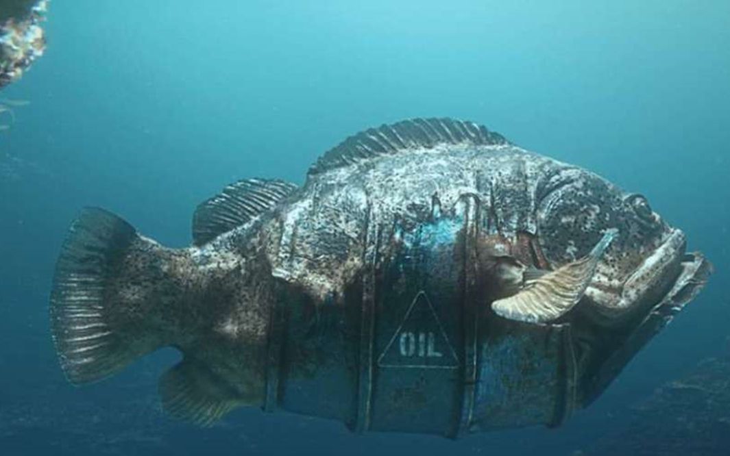 未来海底世界被严重污染,动物不得不变异,与海洋垃圾融合