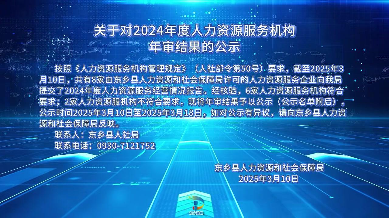 #公示东乡县人力资源和社会保障局关于对2024年度人力资源服务机构...