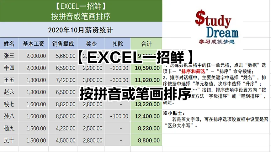 【EXCEL一招鲜】按拼音或笔画排序