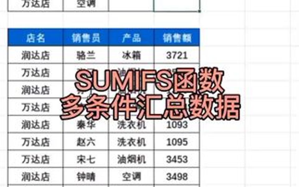 sumifs函数多条件汇总