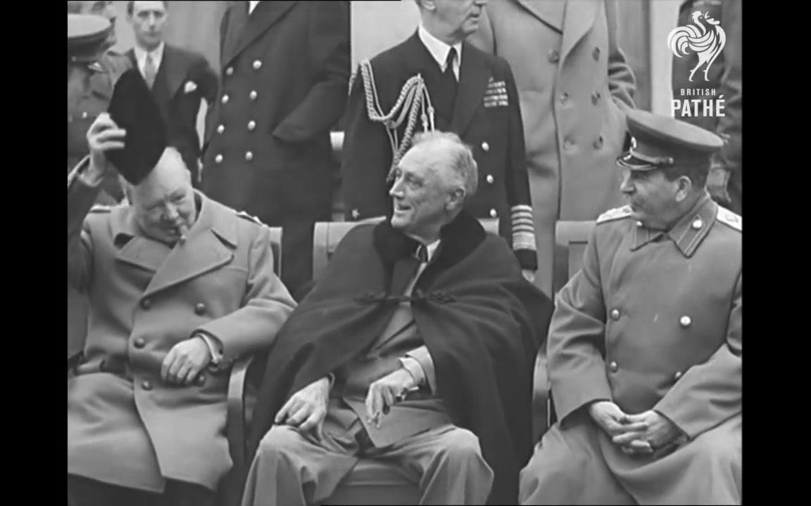 1945年三巨头参加雅尔塔会议视频 丘吉尔 罗斯福 斯大林 1945