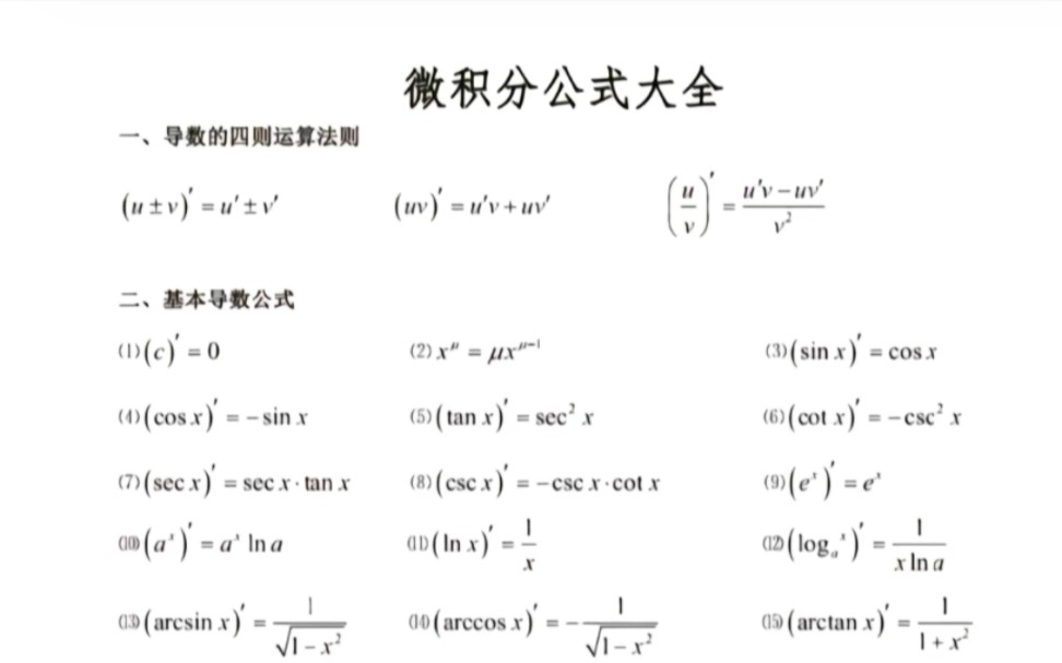 跟着宋浩老师学高数,微积分公式大全