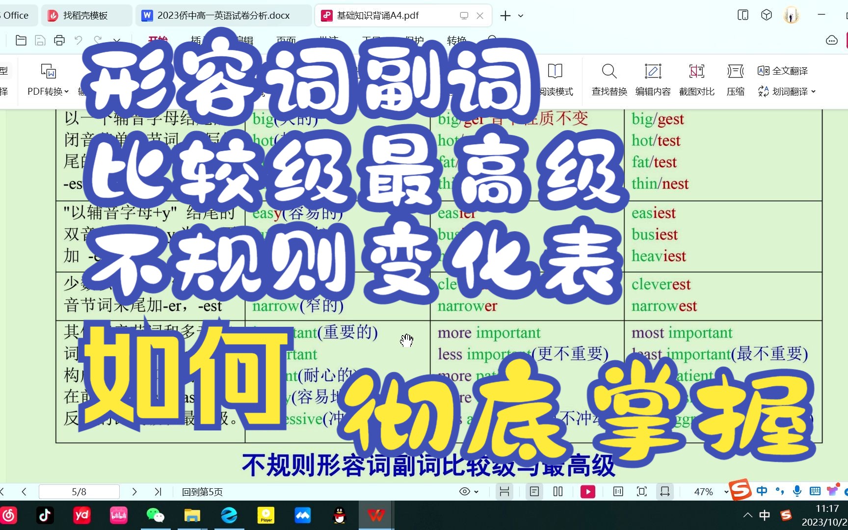 形容词副词比较级最高级规则不规则变化表