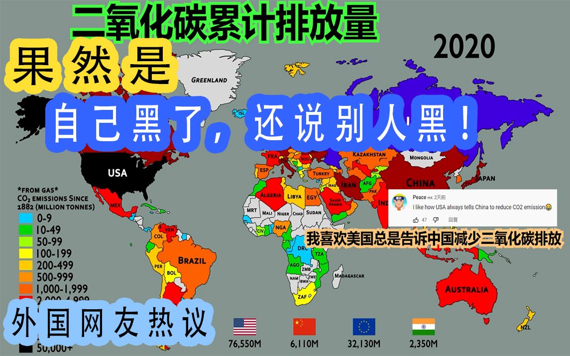 外国网友热议“二氧化碳累计排放量-1980开始计算”