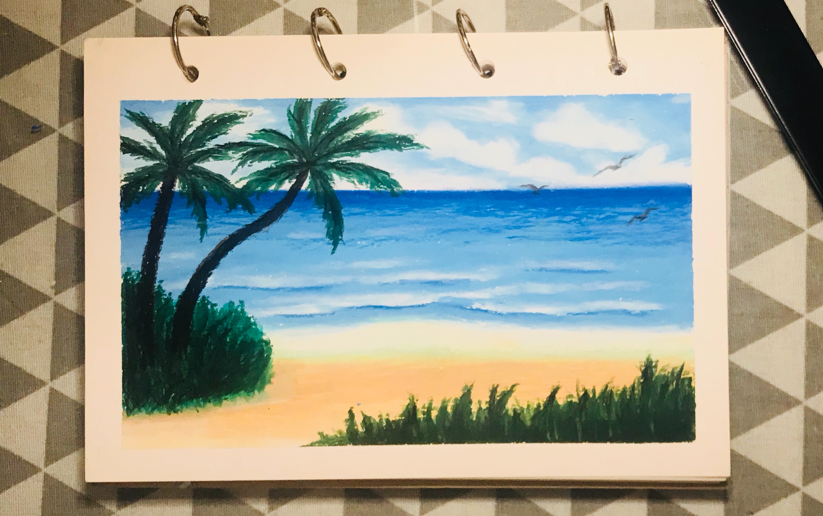 油画棒-海边沙滩风景绘画过程分享