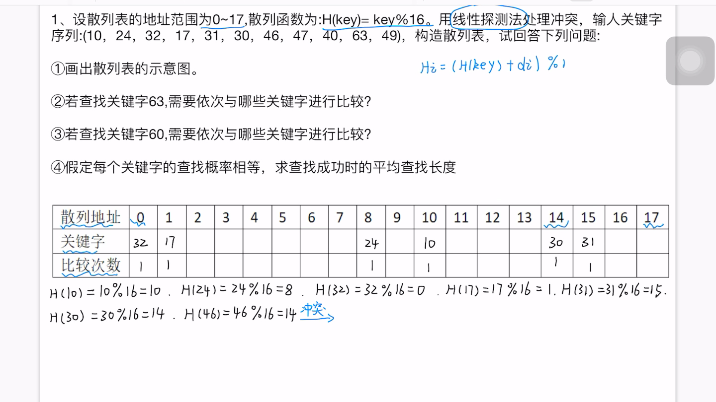 构造散列表,计算平均查找长度