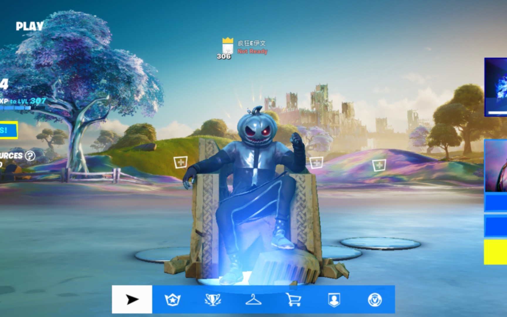 【堡垒之夜】手机玩家有板模式铬金属南瓜头吃鸡挑战