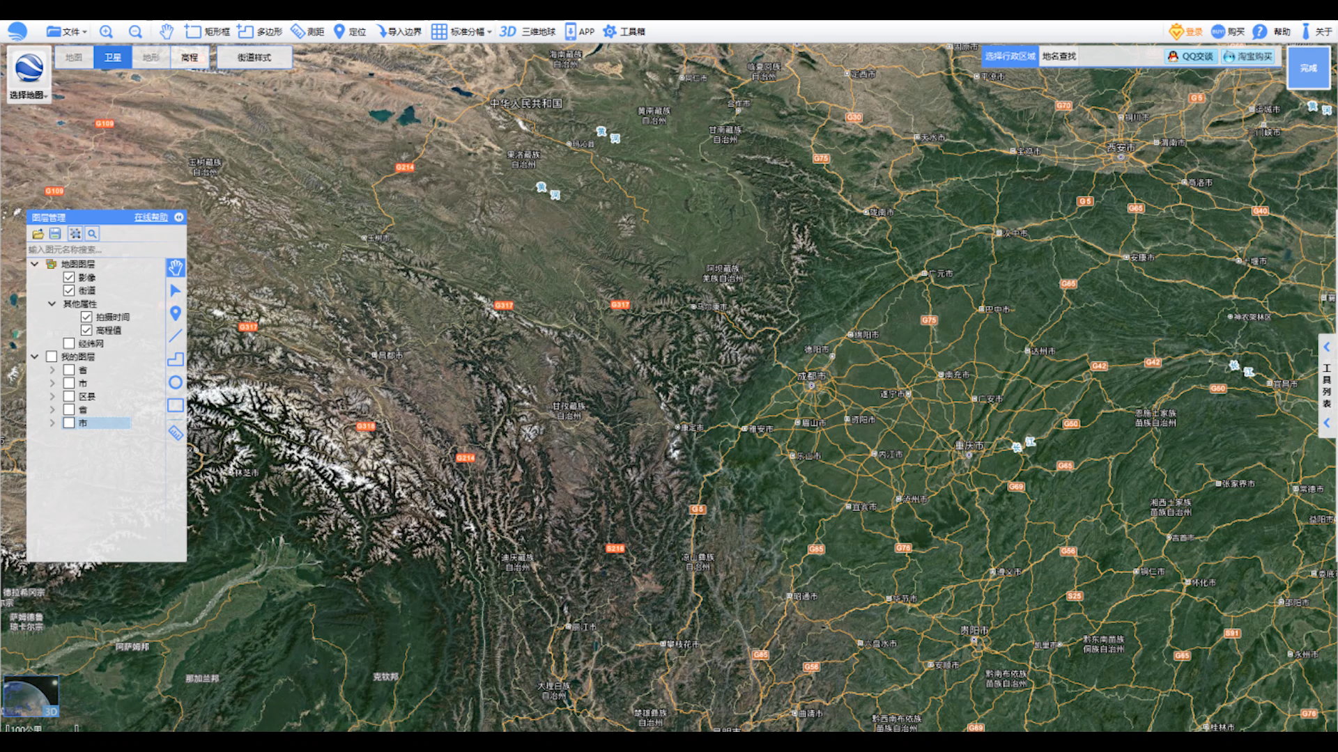 从BIGEMAP来看看丁真家乡四川甘孜理塘县的卫星地图吧!