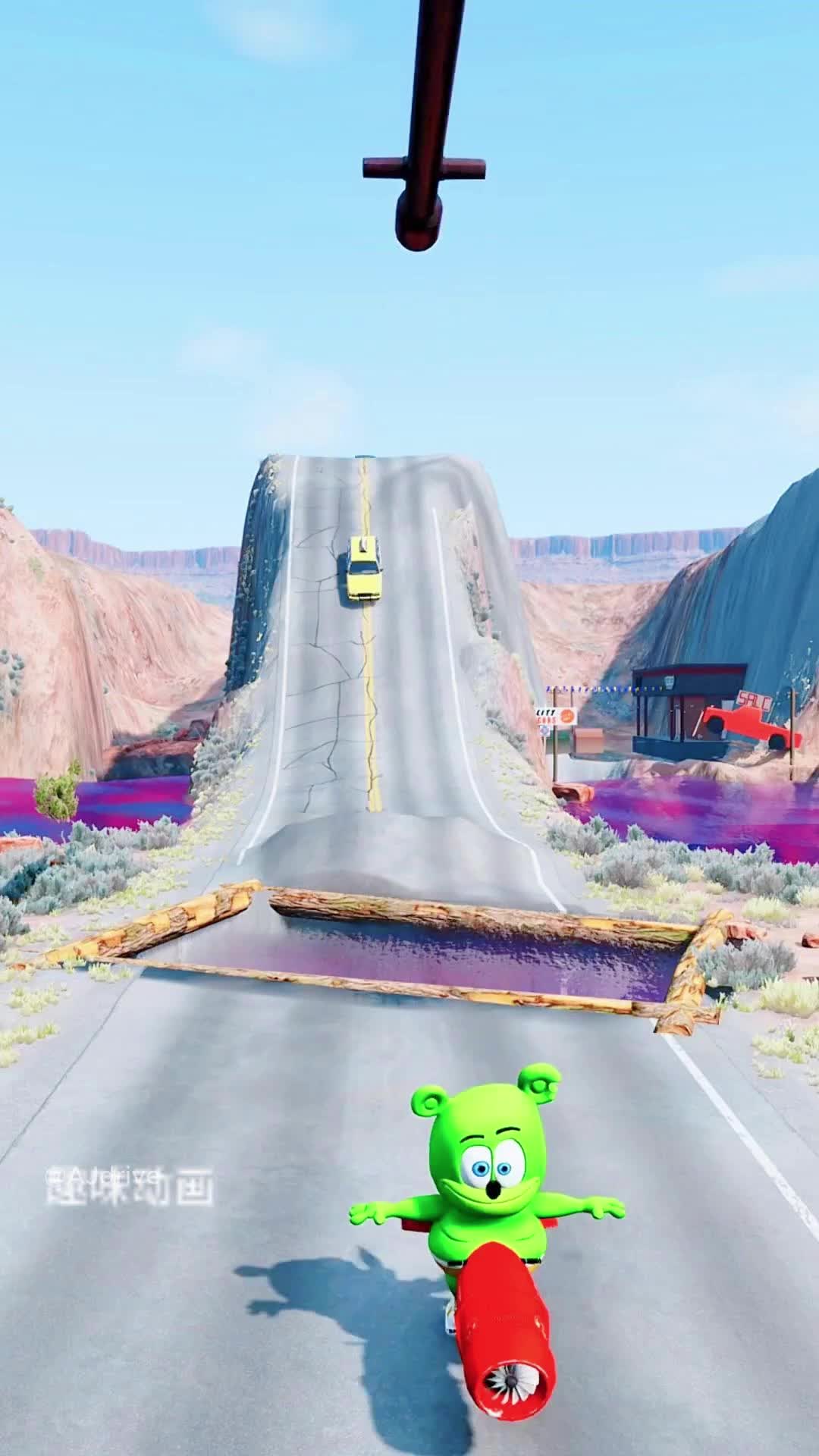 动画车队伍过彩色水坑路#汽车动画 #惊险刺激 #儿童动画 #车祸模拟器