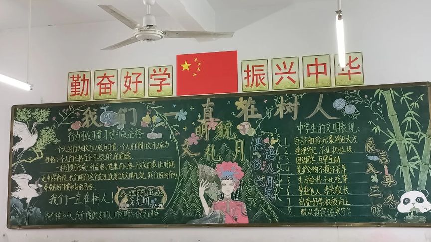 李溪树人中学3月文明礼貌月黑板报评办。