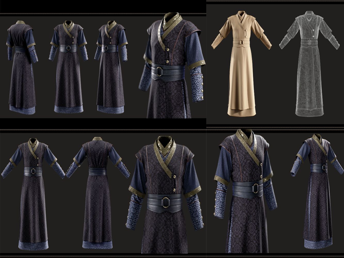 MD古代幻想汉服青袍外套古装服装服饰ZPRJ模型打版源文件3D服装