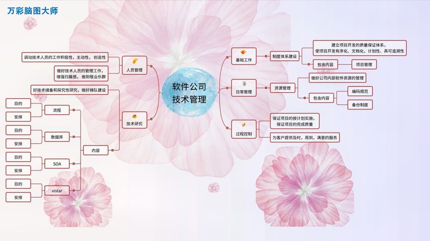 【脑图工具】动态PPT演示模板:软件公司技术管理