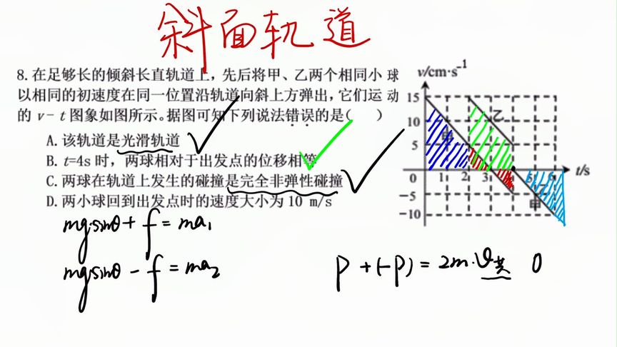 8.两个小球从斜面底端冲上去,碰撞#学浪计划##期中考试#