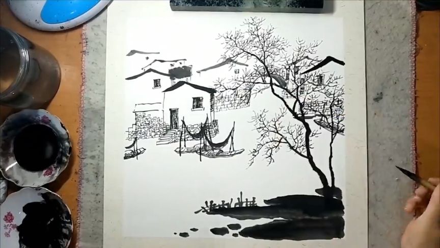 水墨画 江南小镇画法欣赏
