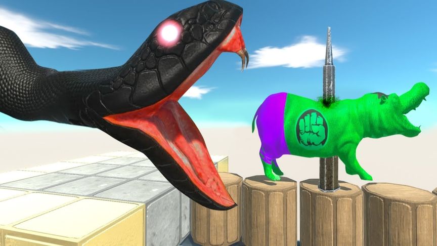 挑战通过地刺独木桥,一不小心就落入蟒蛇口中-动物战争模拟器