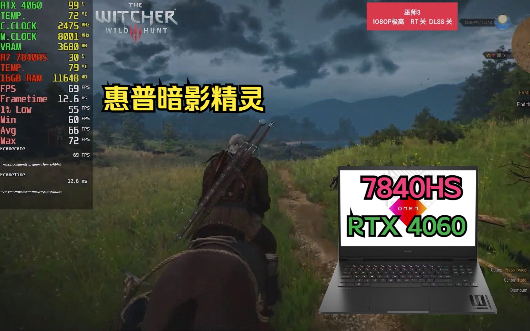 HP惠普 暗影精灵9 - RTX 4060 + Ryzen 7 7840HS - 笔记本游戏性能测试