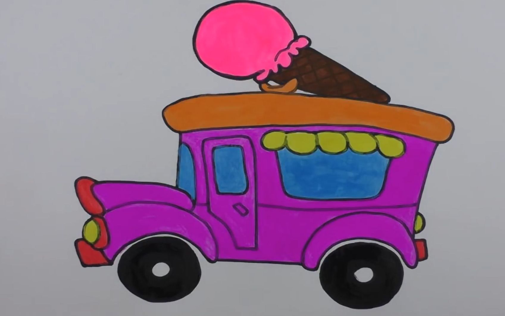 【呀!涂鸦】手绘|如何画冰淇淋车,勾勒冰淇淋车并上色,宝宝们这样的车...