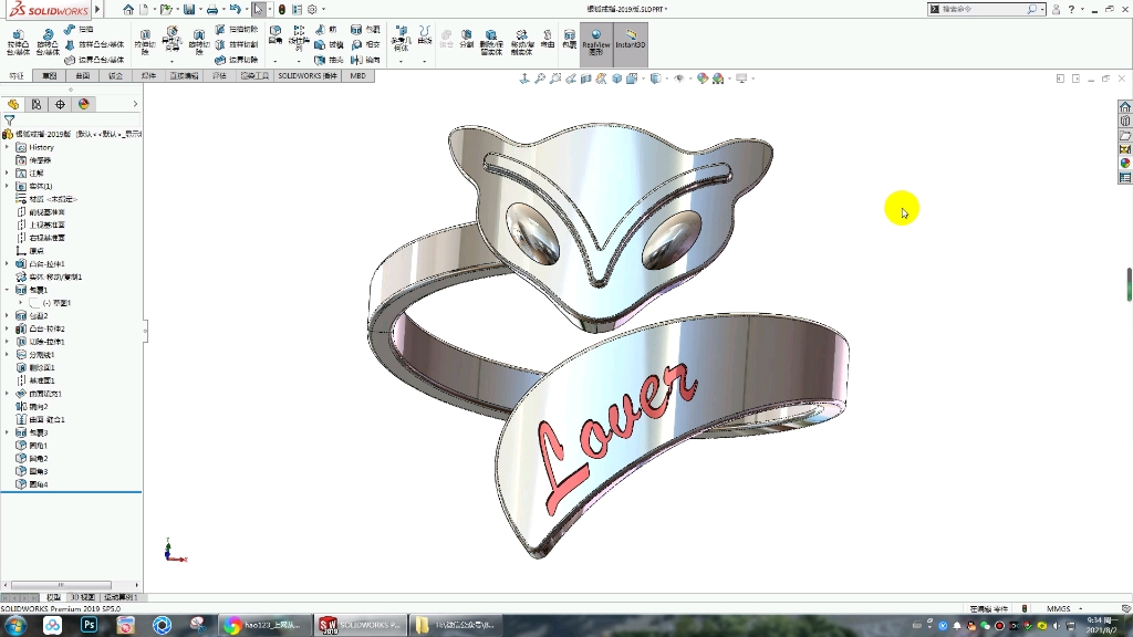 用SolidWorks画的银狐戒指