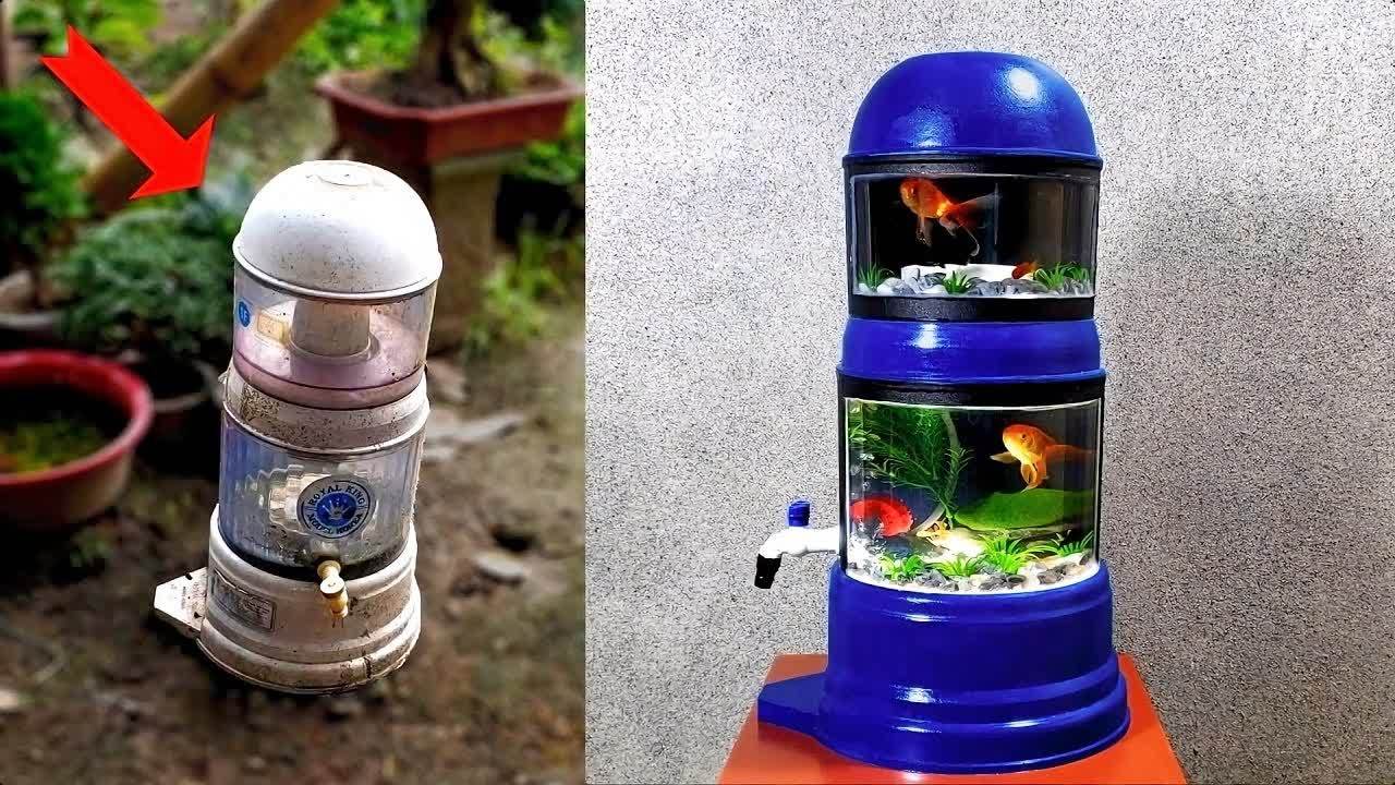 diy创意手工,用损坏的过滤器制作鱼缸,二次利用节约.