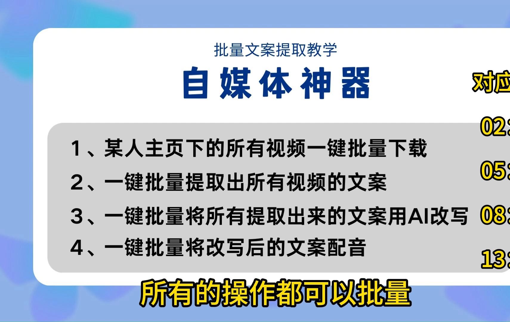 2024年最新自媒体工作神器(一键批量提取文案,批量配音,批量配音),...