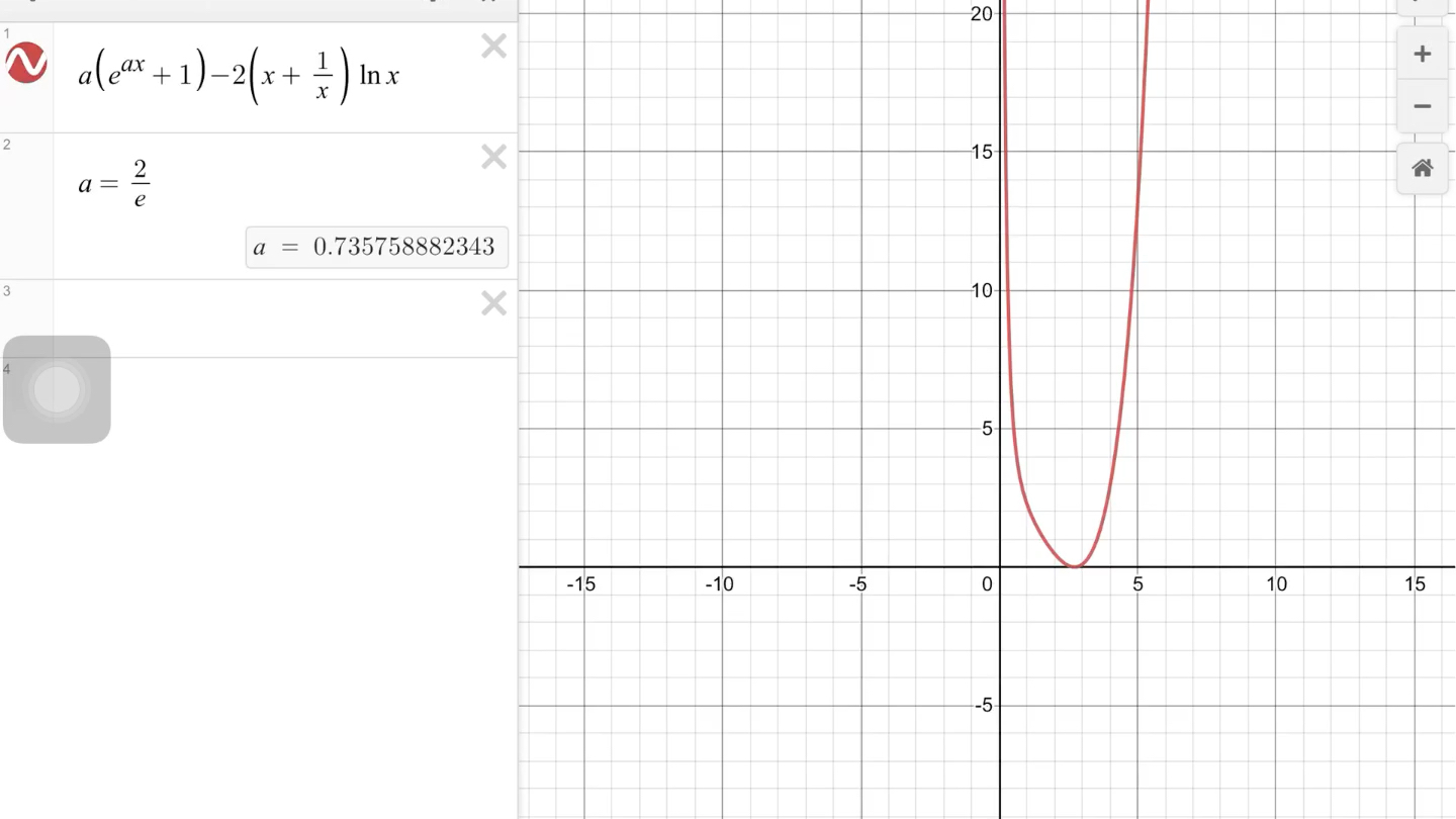 高中数学【导数】a(e^ax+1)-2(x-1/x)lnx函数直观图像