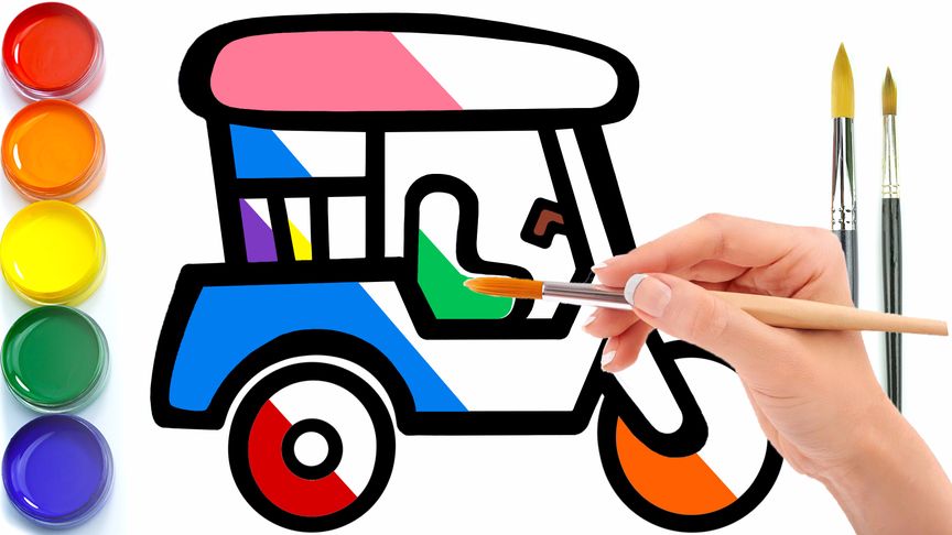 波比简笔画:教你画三轮车,认识颜色学习英语,儿童轻松学画画