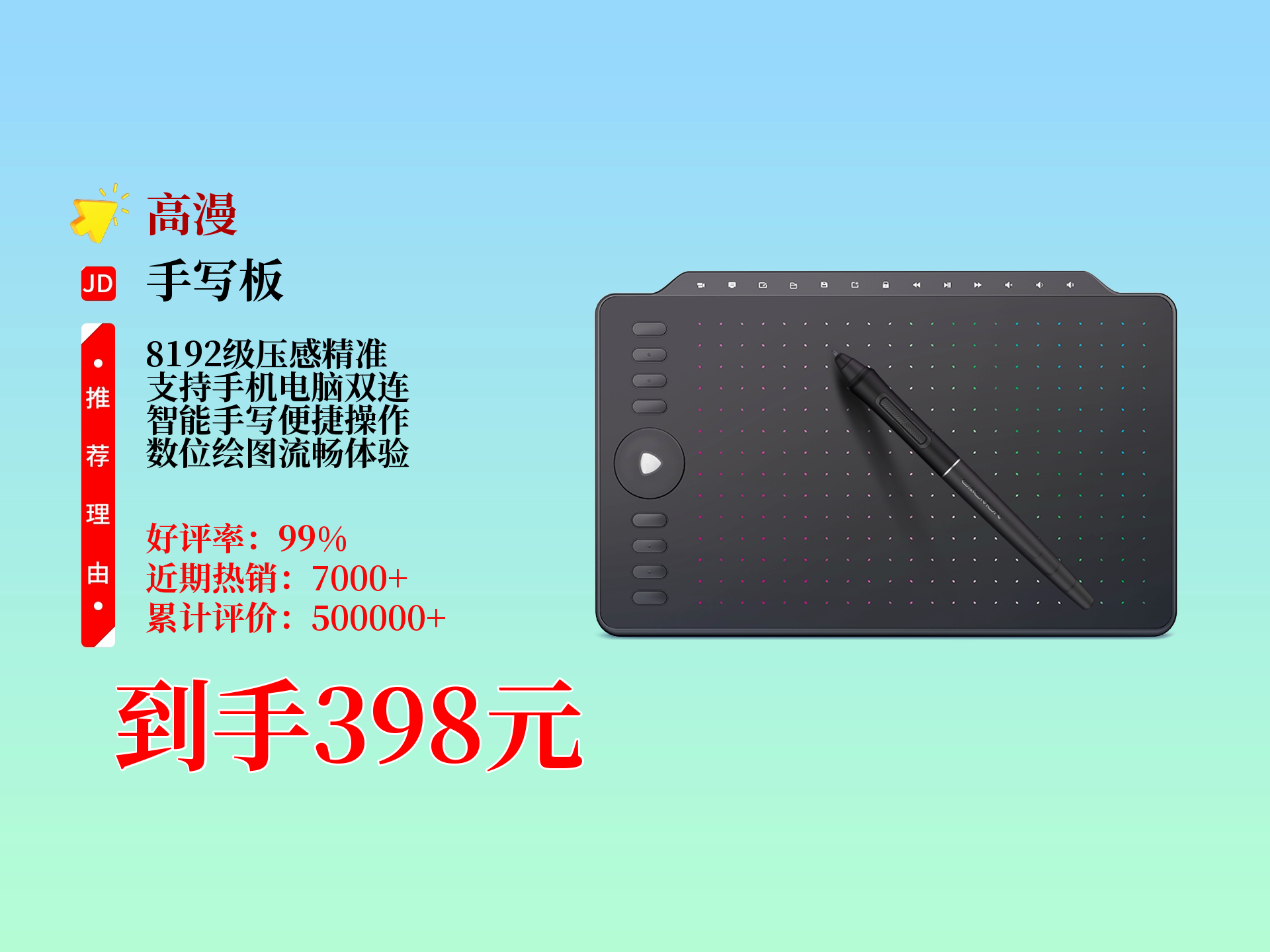 想开启电子绘画却愁没好用数位板?高漫M8热卖7000+,398元不冲一波?