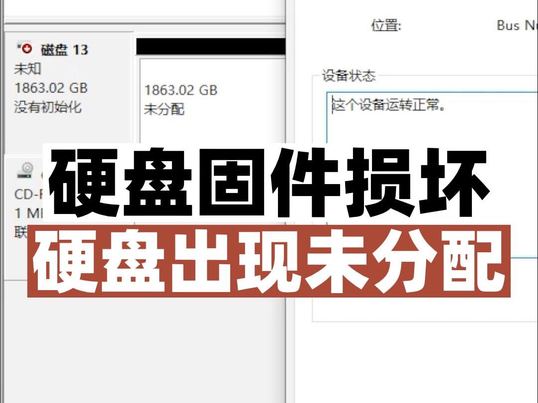 硬盘因固件损坏,出现未分配状态,显示没有初始化,函数不正确。