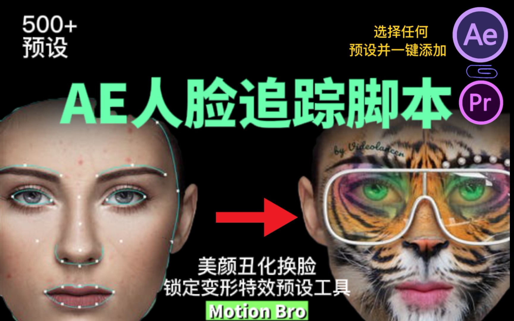 【AE教程】超强AE人脸追踪脚本 教你如何一键换脸！500+预设工具包无偿分享！