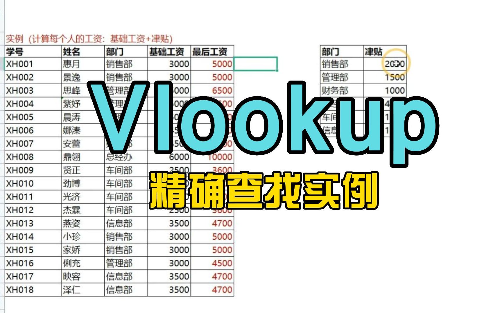 execl函数:Vlookup函数,精确查找实例(计算每个人的工资)