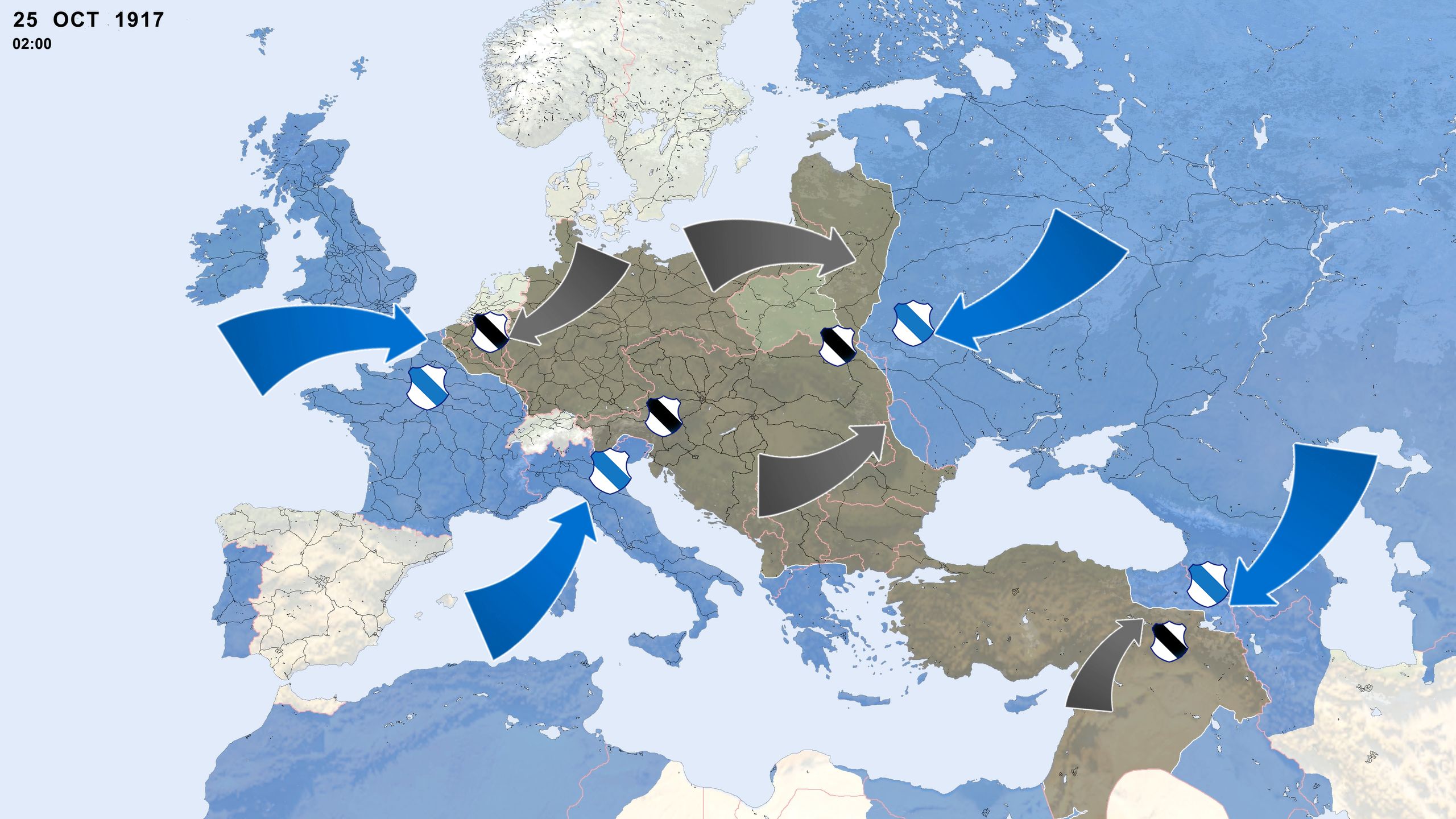【4K60帧重制】第一次世界大战战线及兵力变化