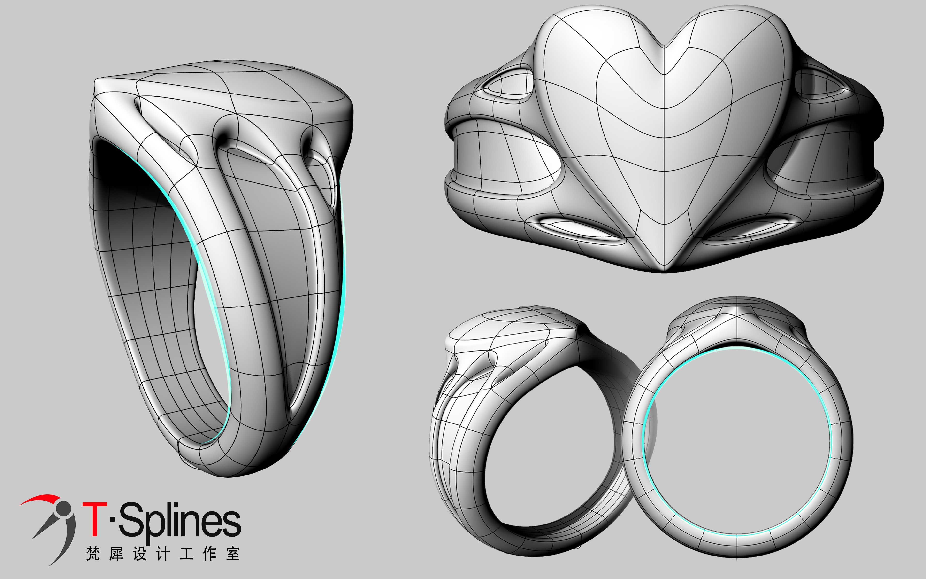 【加速版】Rhino(犀牛)+TSplines 心形戒指建模演示【梵犀设计】