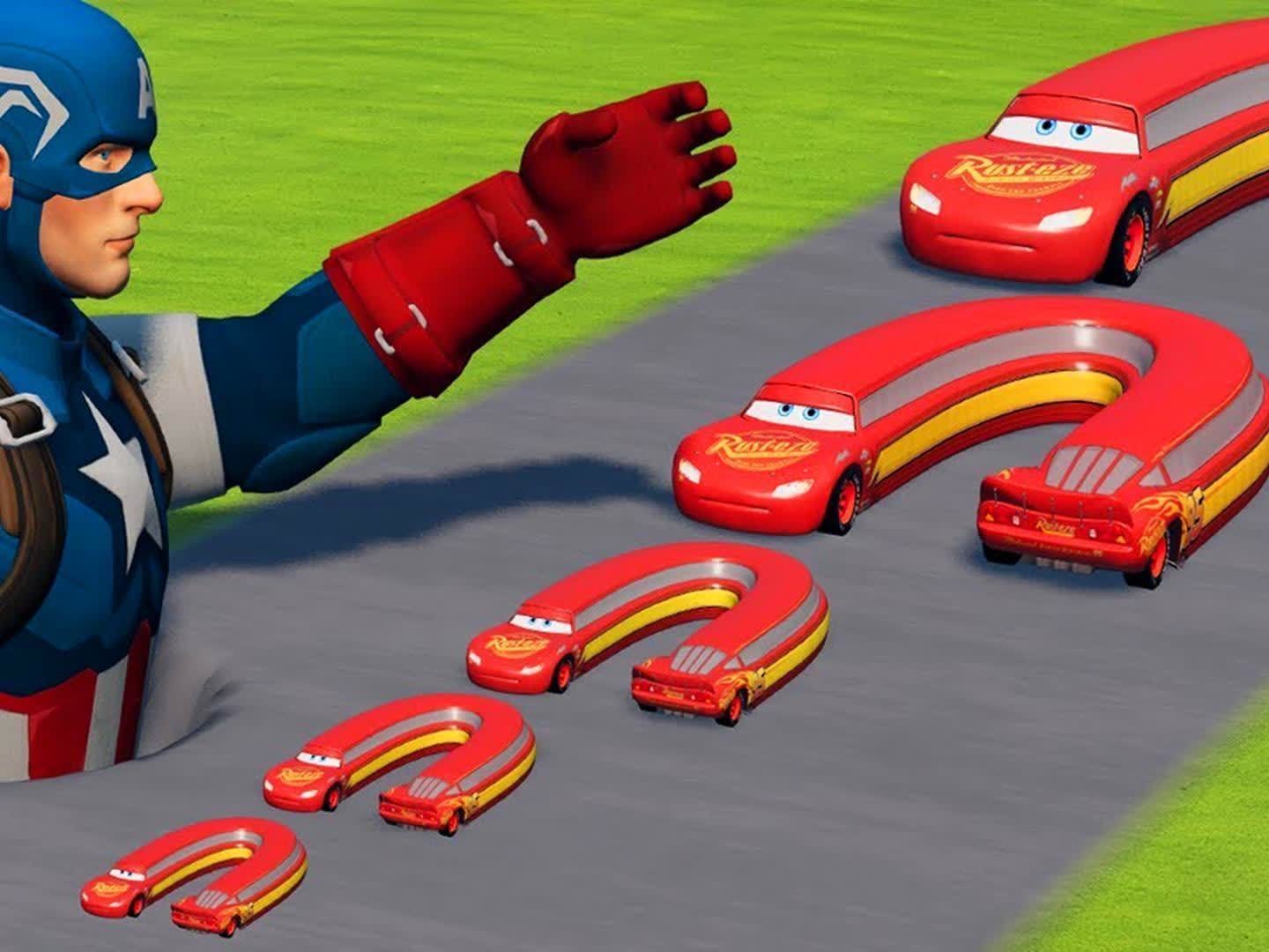 模拟器:大小加长版U形闪电麦昆挑战巨型手臂美国队长进入时空门