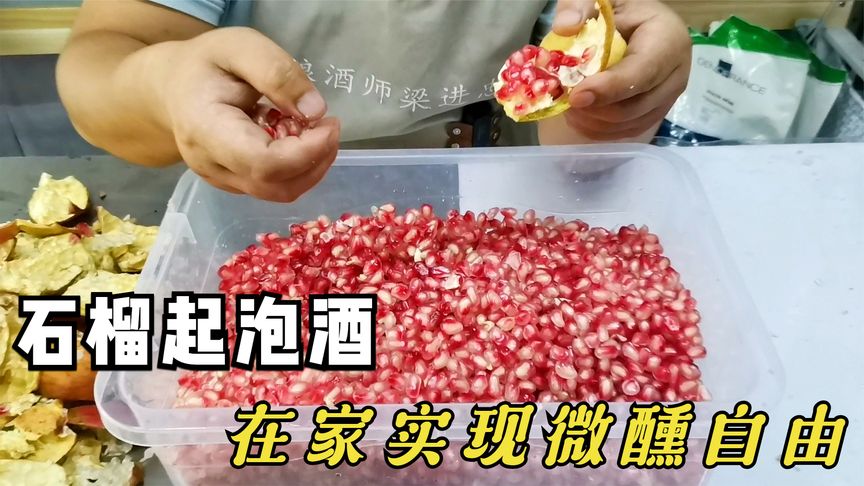 教你自酿石榴起泡酒,清汁发酵7天加糖2次发酵,10天实现微醺自由