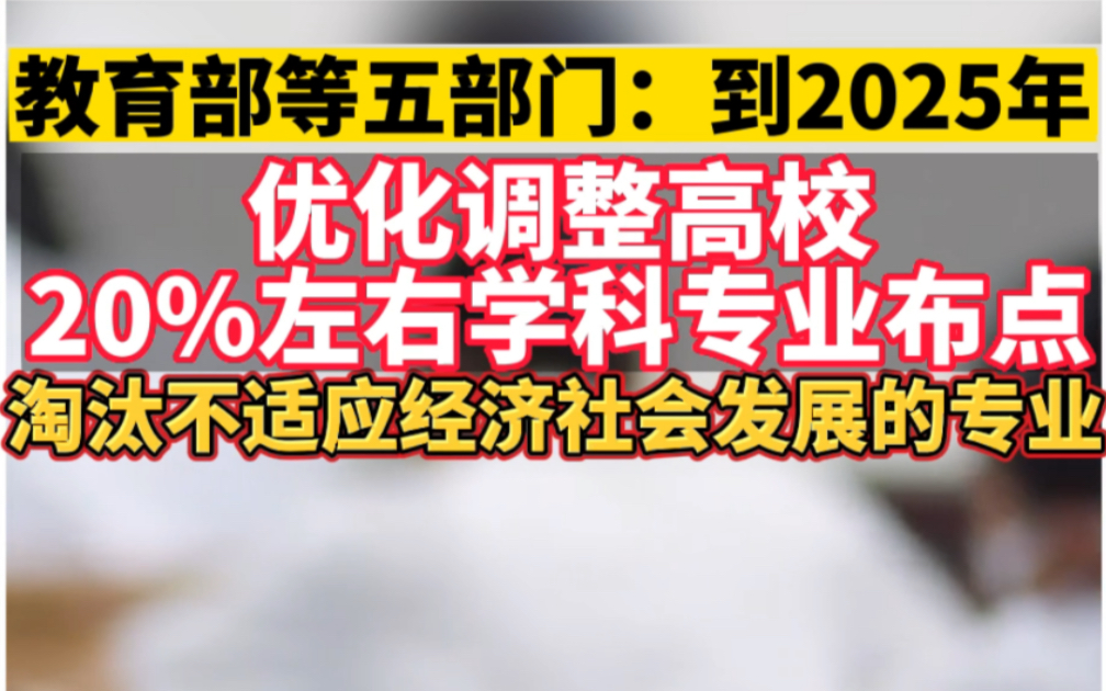 教育部等五部门:到2025年优化调整高校20%左右学科专业布点,淘汰不...