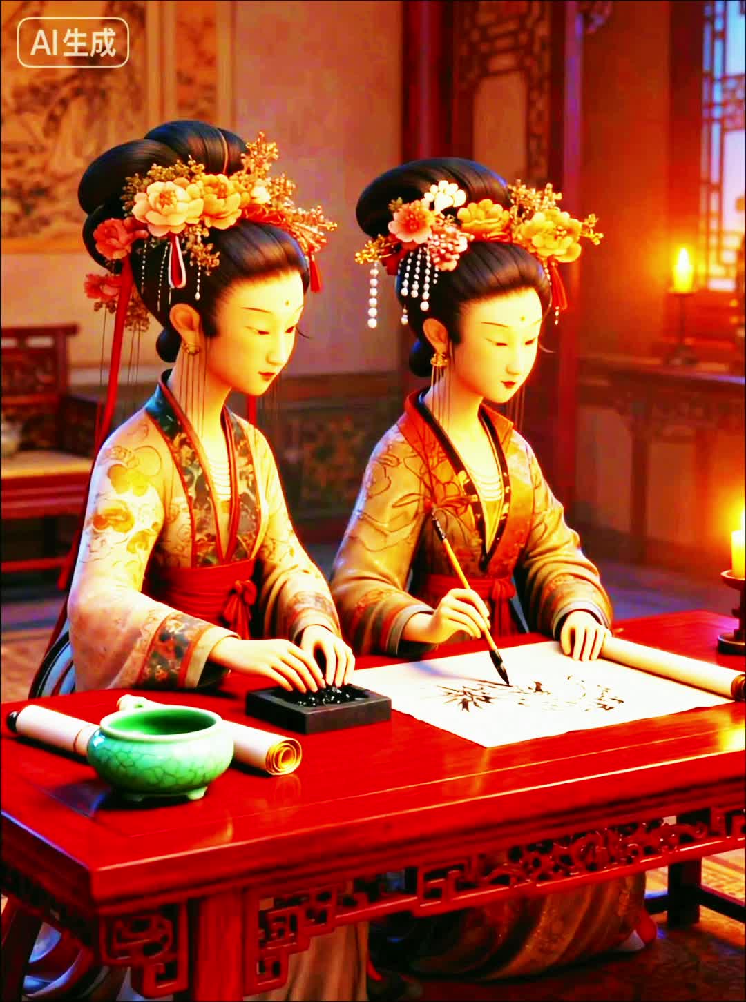 #热门 即梦AI智能创作绘画古画中丫鬟仕女古装动画视频作品(15058),...