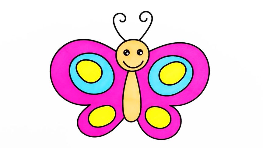 粉色的小蝴蝶简笔画填色教程