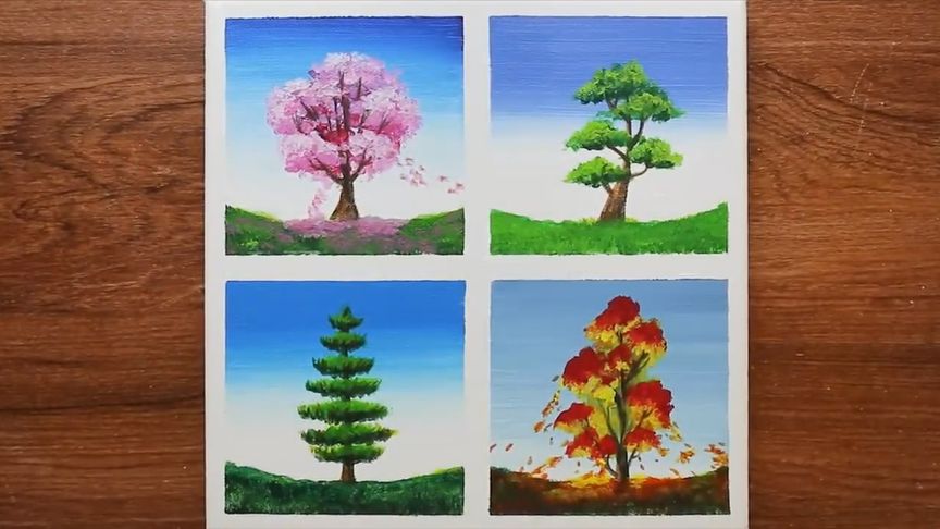 创意绘画作品,4种简单树木的画法!