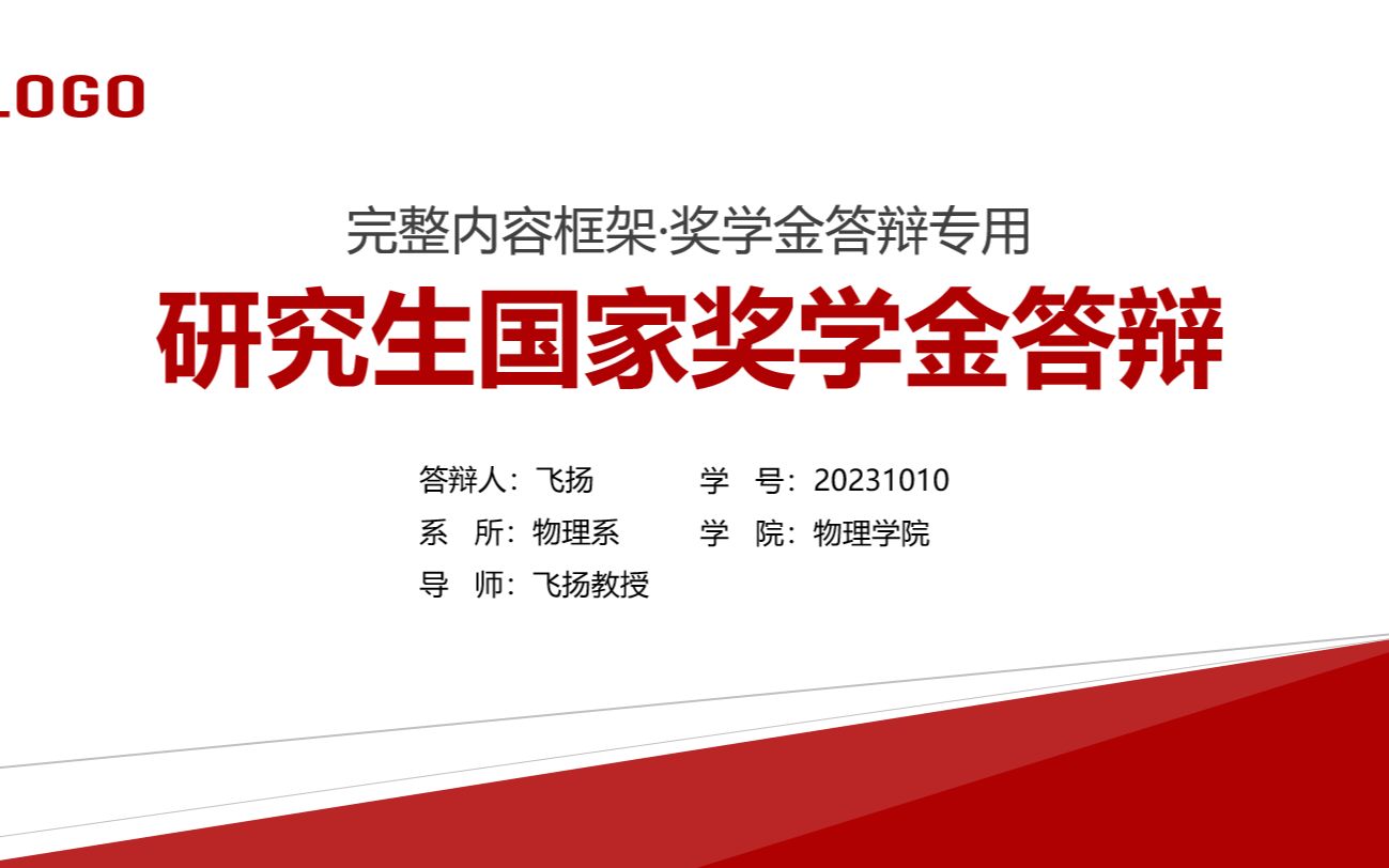 研究生国家奖学金答辩PPT模板 带示例内容