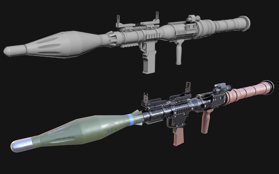 【3dmax建模】RPG武器火箭筒模型制作,小白2小时都能做出来的场景...
