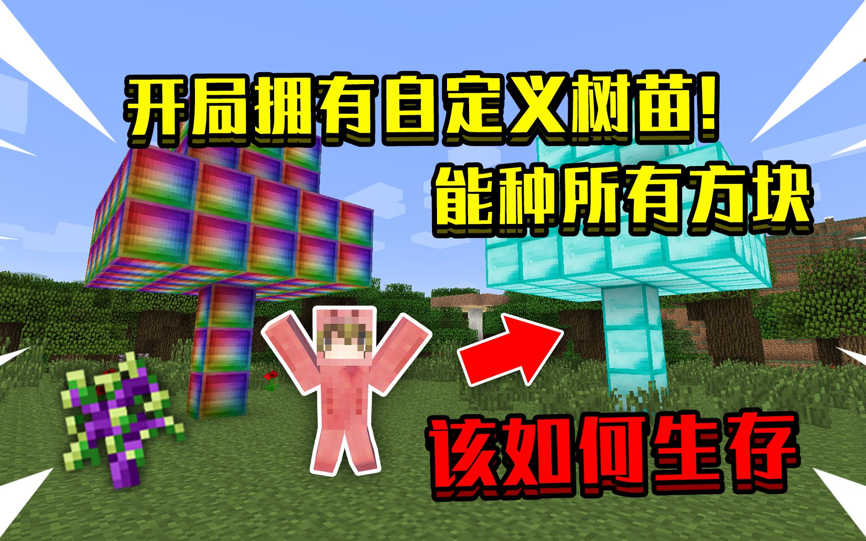 ...拥有自定义树苗!所有方块都能种出来,该如何打败末影龙!_我的世界