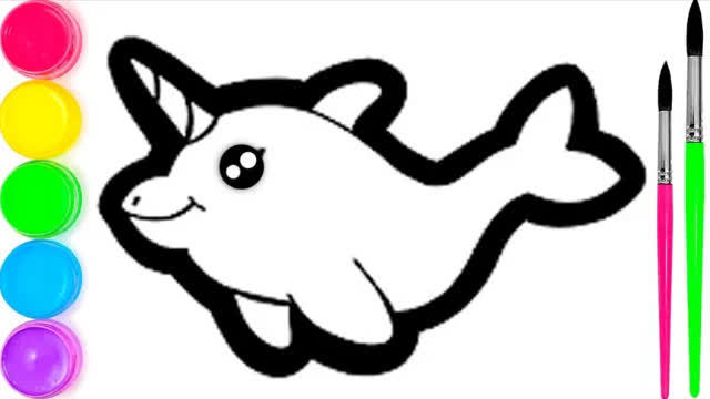 儿童益智亲子画画来学习如何画海豚和给海豚上色