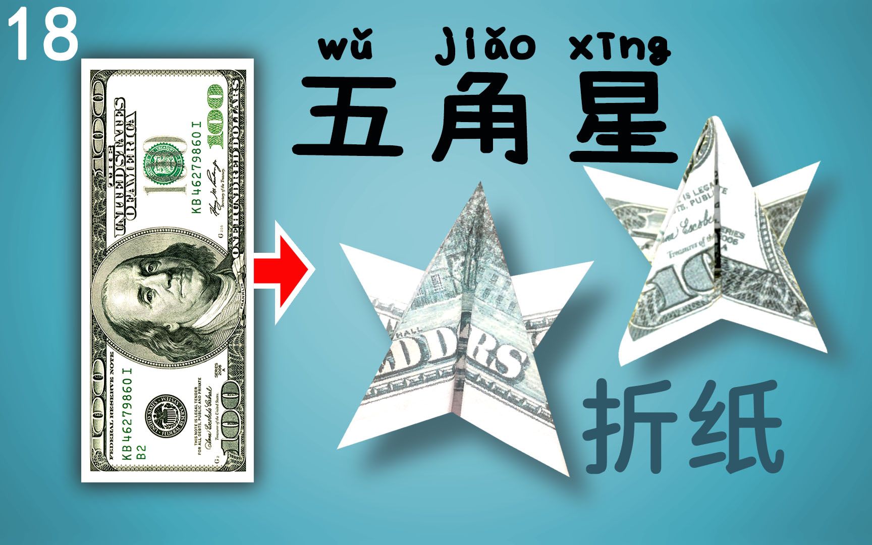 三分钟用钱折一颗五角星,非常简单,折星星教程